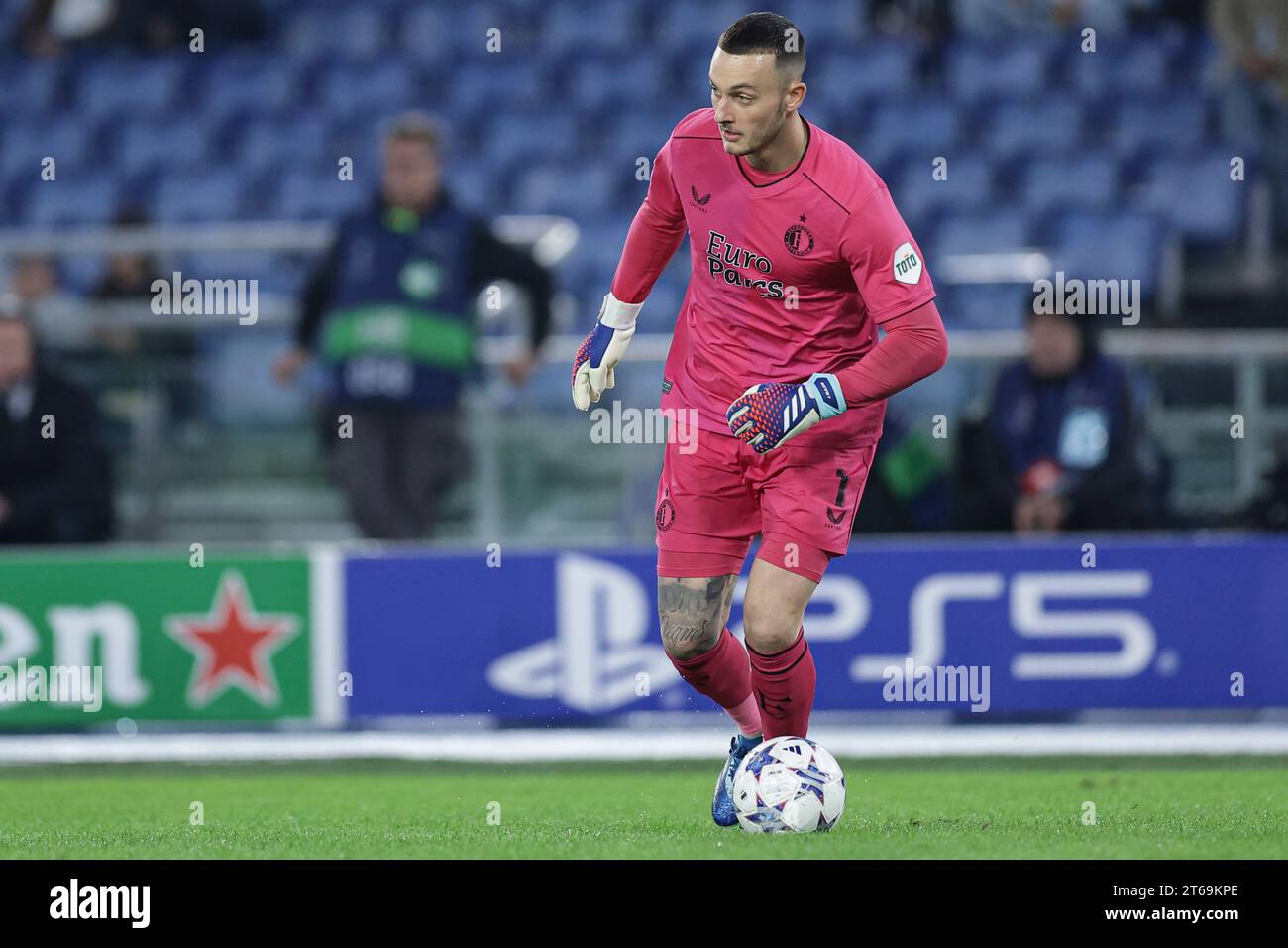 Feyenoord's Dutch goalkeeper Justin Bijlow controls the ball during the ...