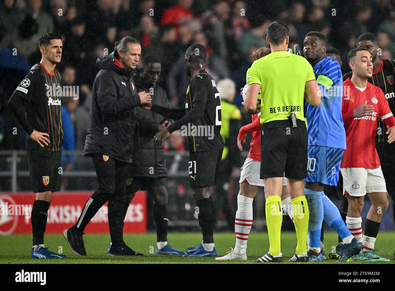 Brice Samba (30) of RC Lens reacts towards German referee Daniel ...