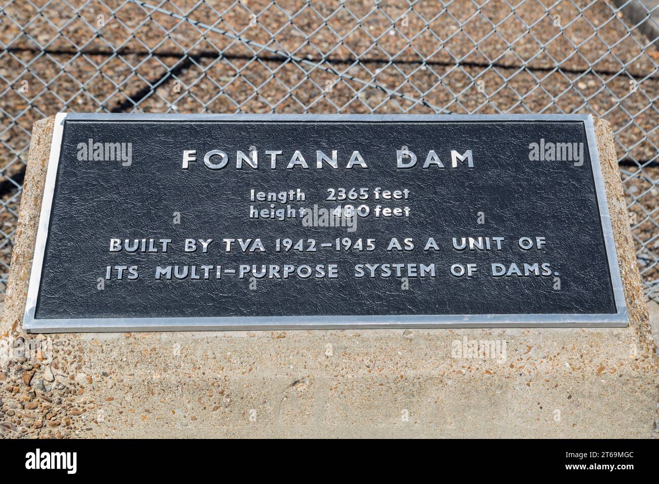 Plaque at the Fontana Dam on the Little Tennessee River which produces ...