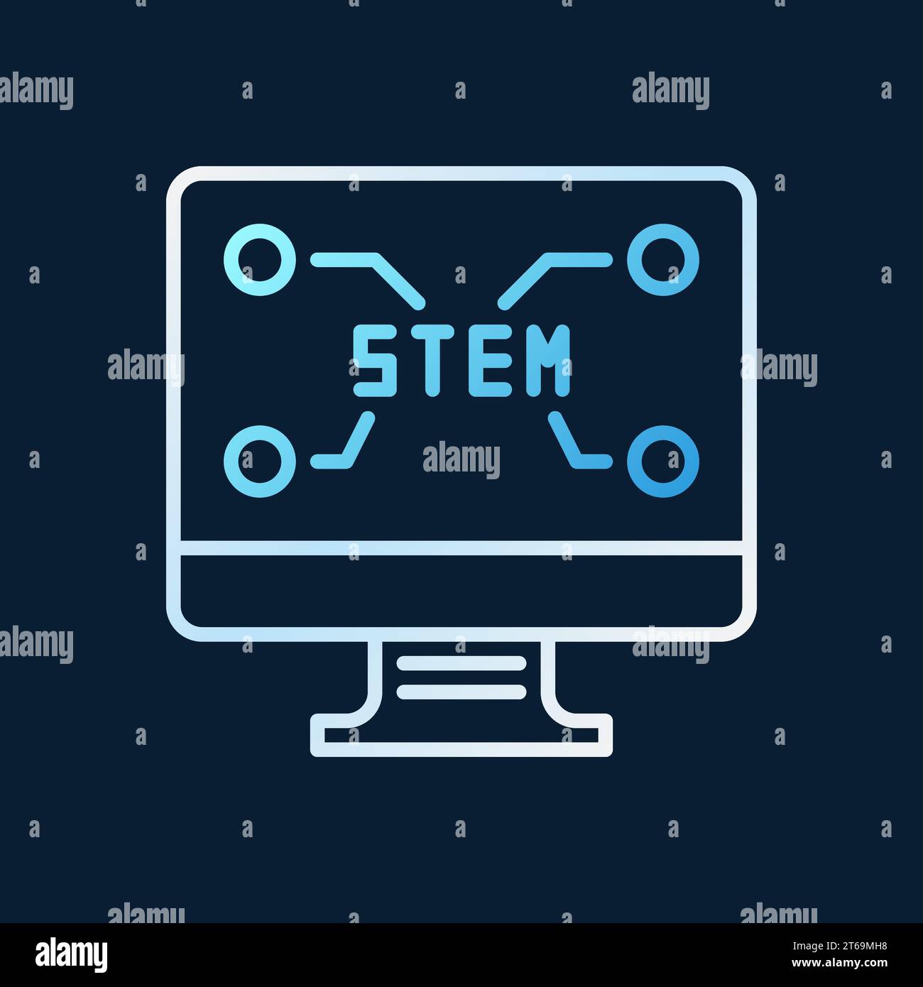 PC with STEM text vector concept outline colored icon on dark ...