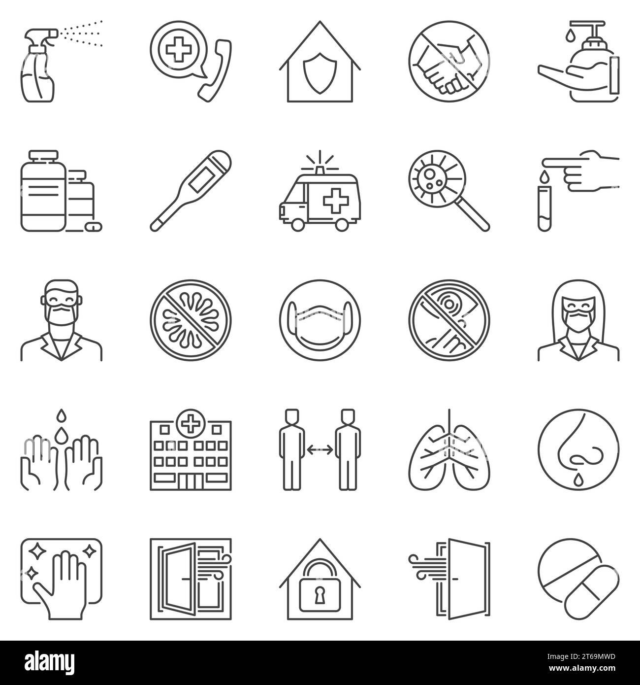 Virus Prevention outline icons set - vector Protective Measures concept ...