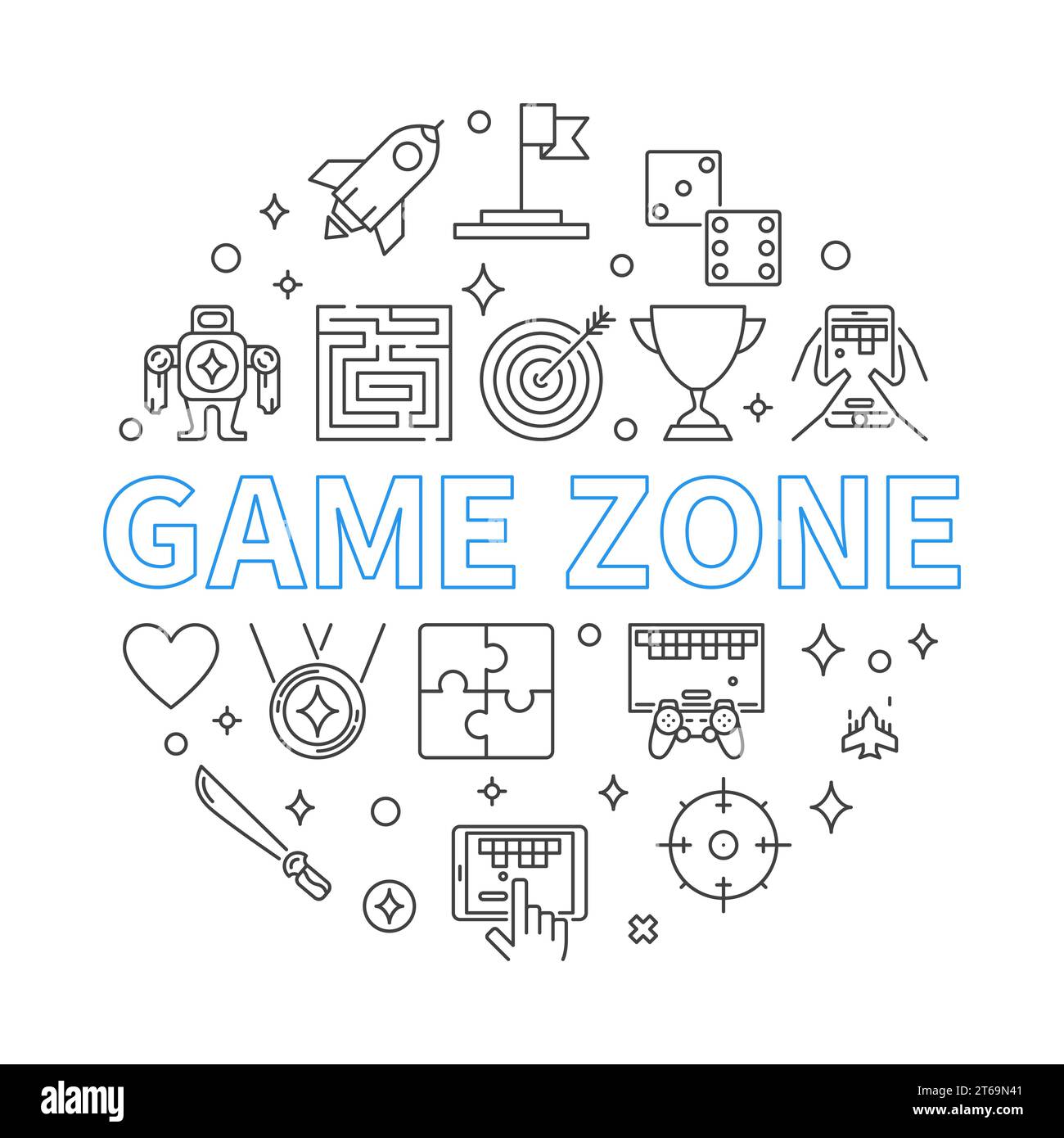 Game Zone vector concept round illustration in outline style Stock ...