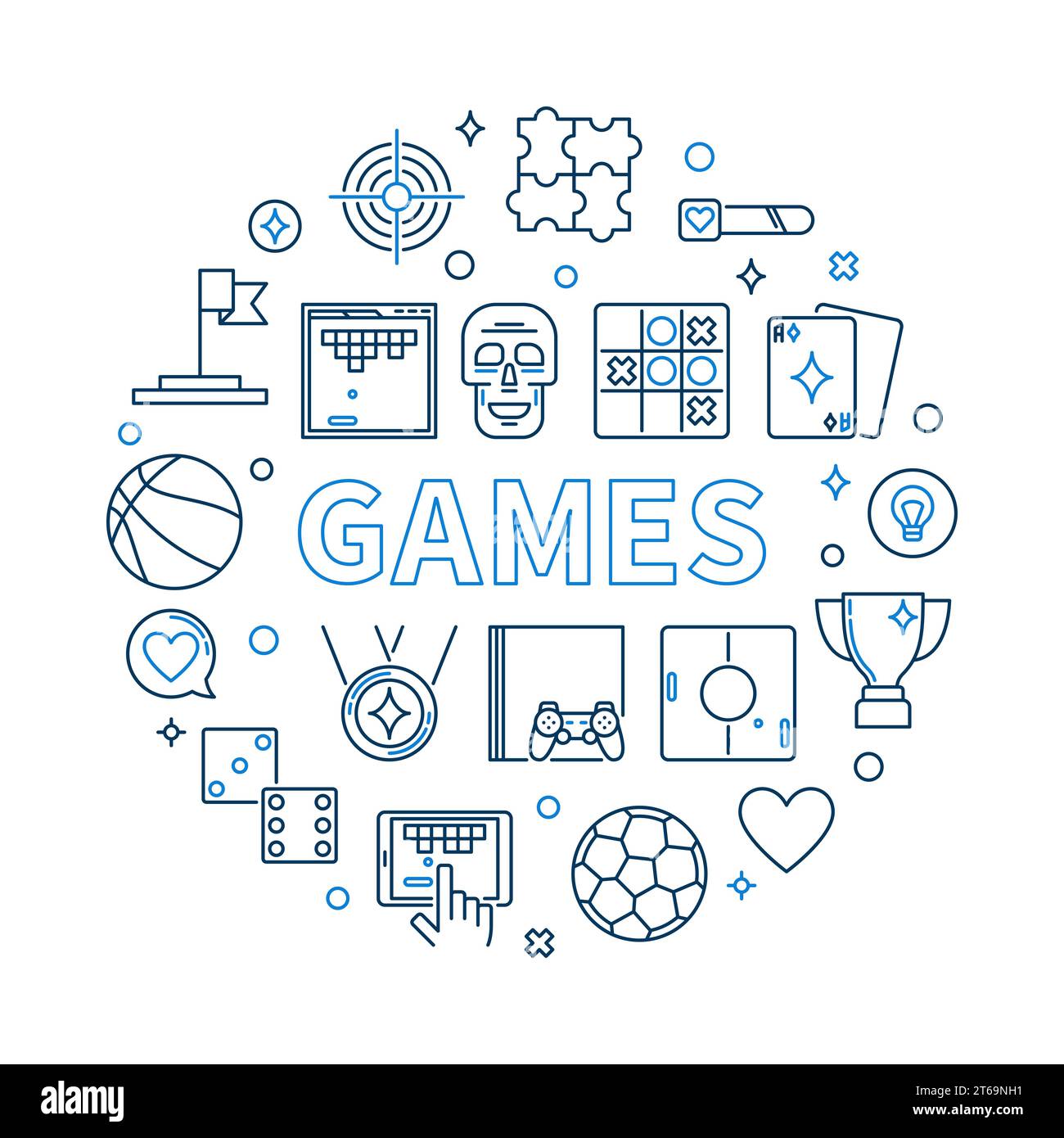 Games vector concept round illustration in outline style Stock Vector ...