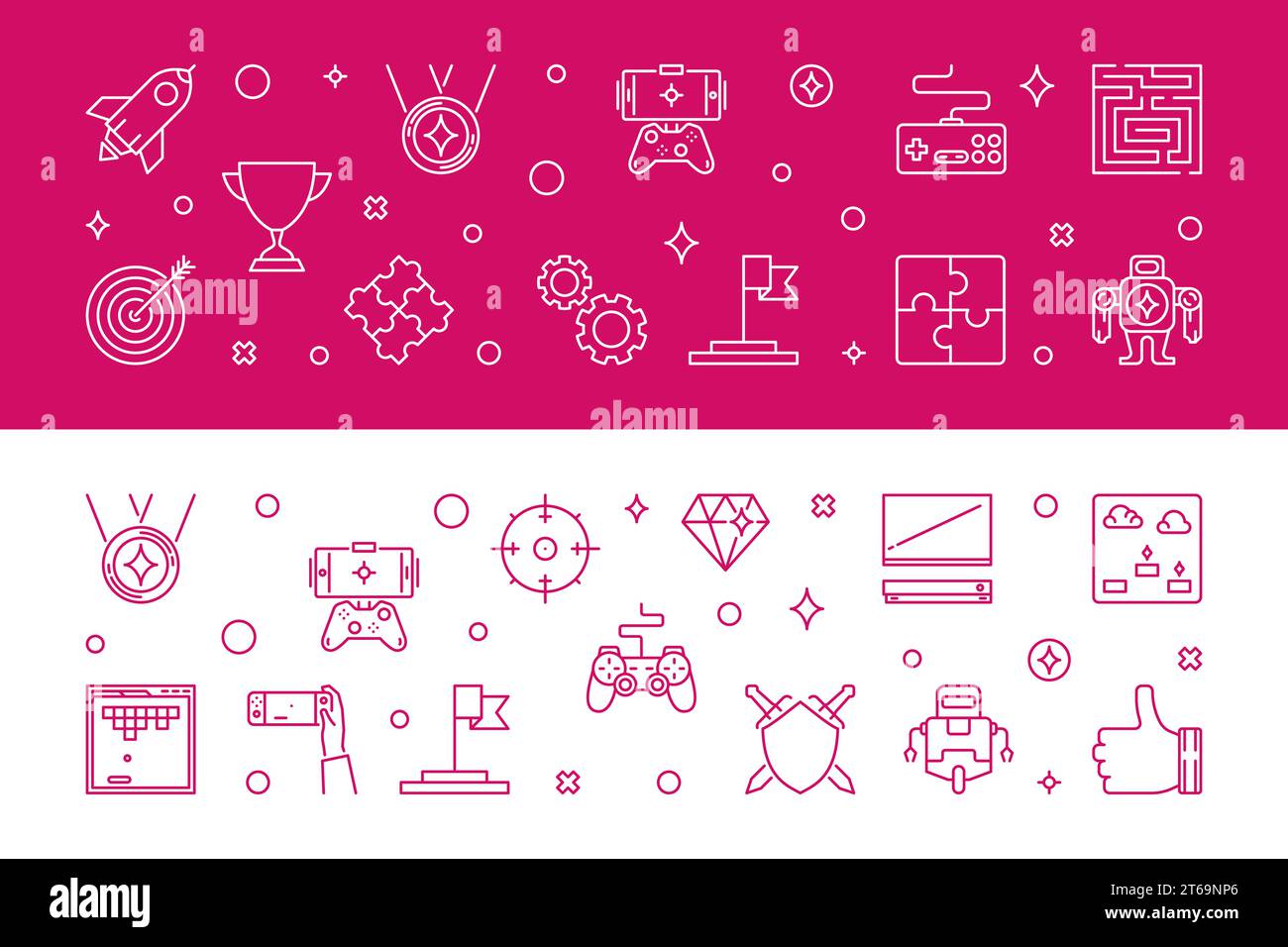 Games banners. Vector Game concept horizontal illustration in thin line ...