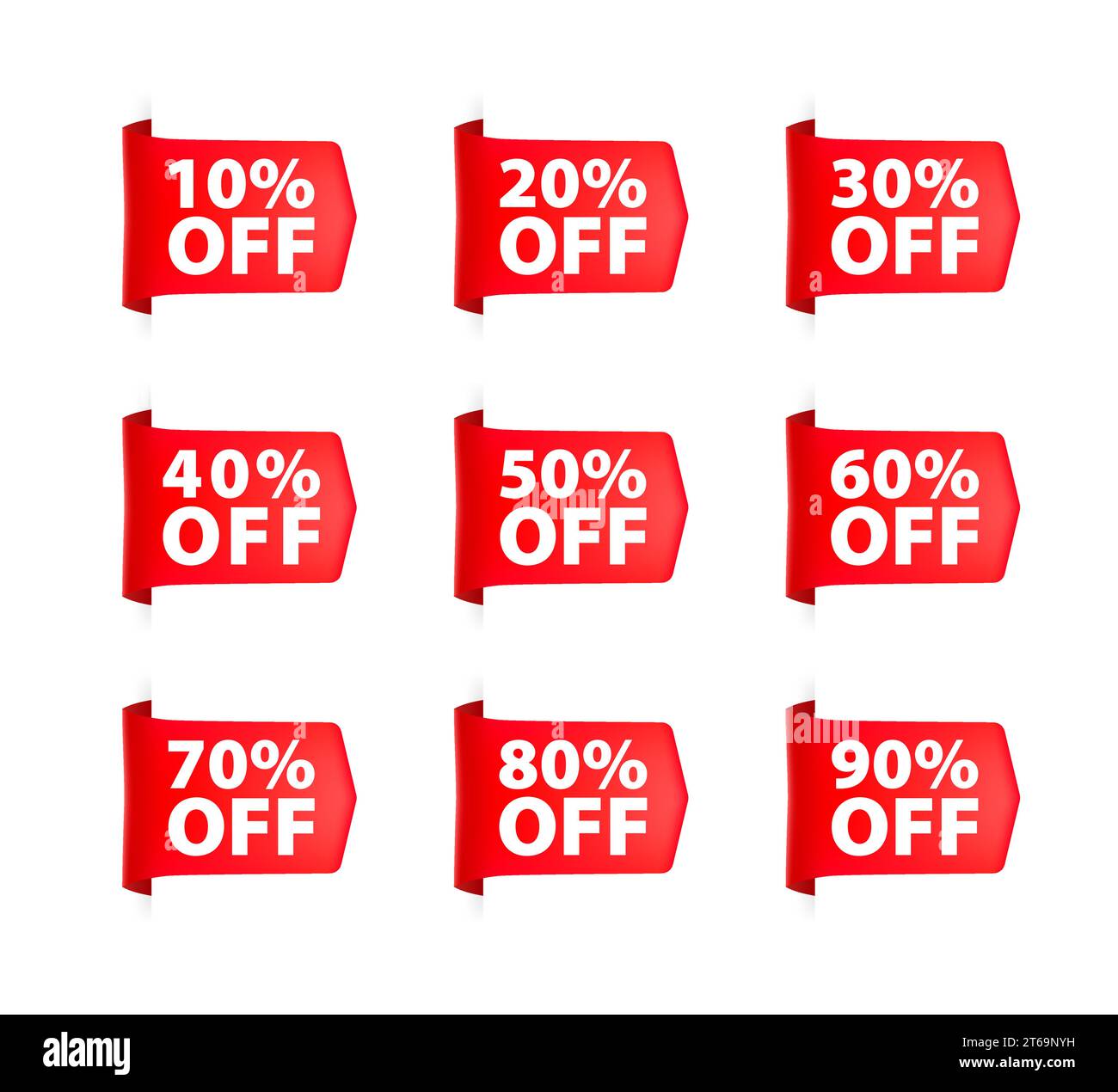 Set of Red Discount Tags with Different Sale Percentages for Retail ...