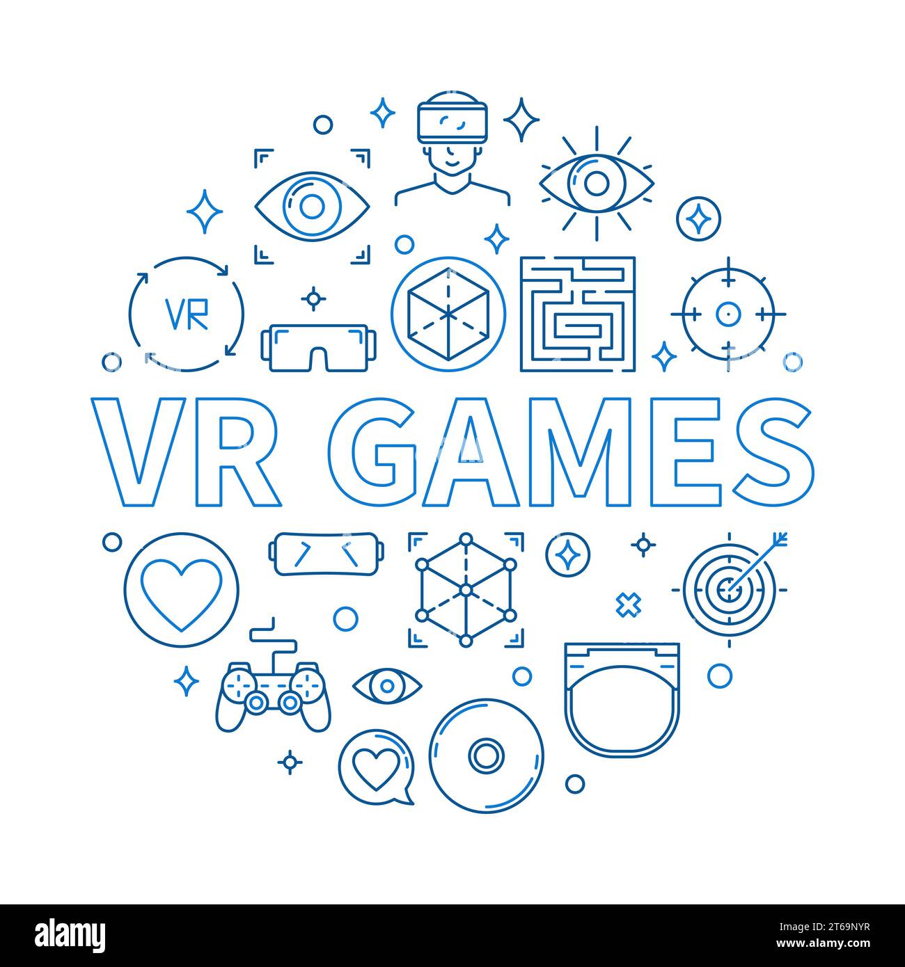 VR Games vector round concept illustration in thin line style Stock ...