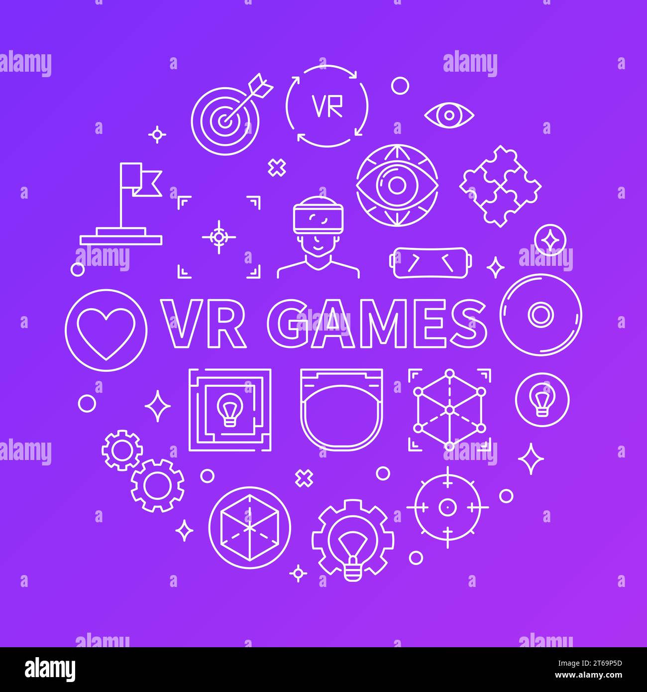 VR Games vector round concept illustration in thin line style Stock ...