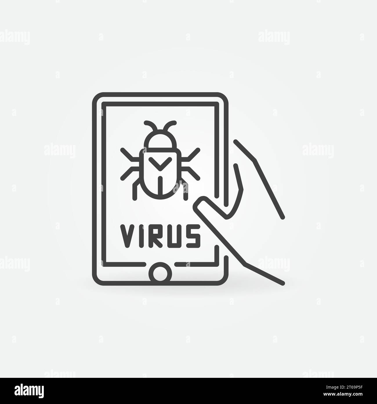 Hand holding Tablet with Virus vector concept icon in outline style ...