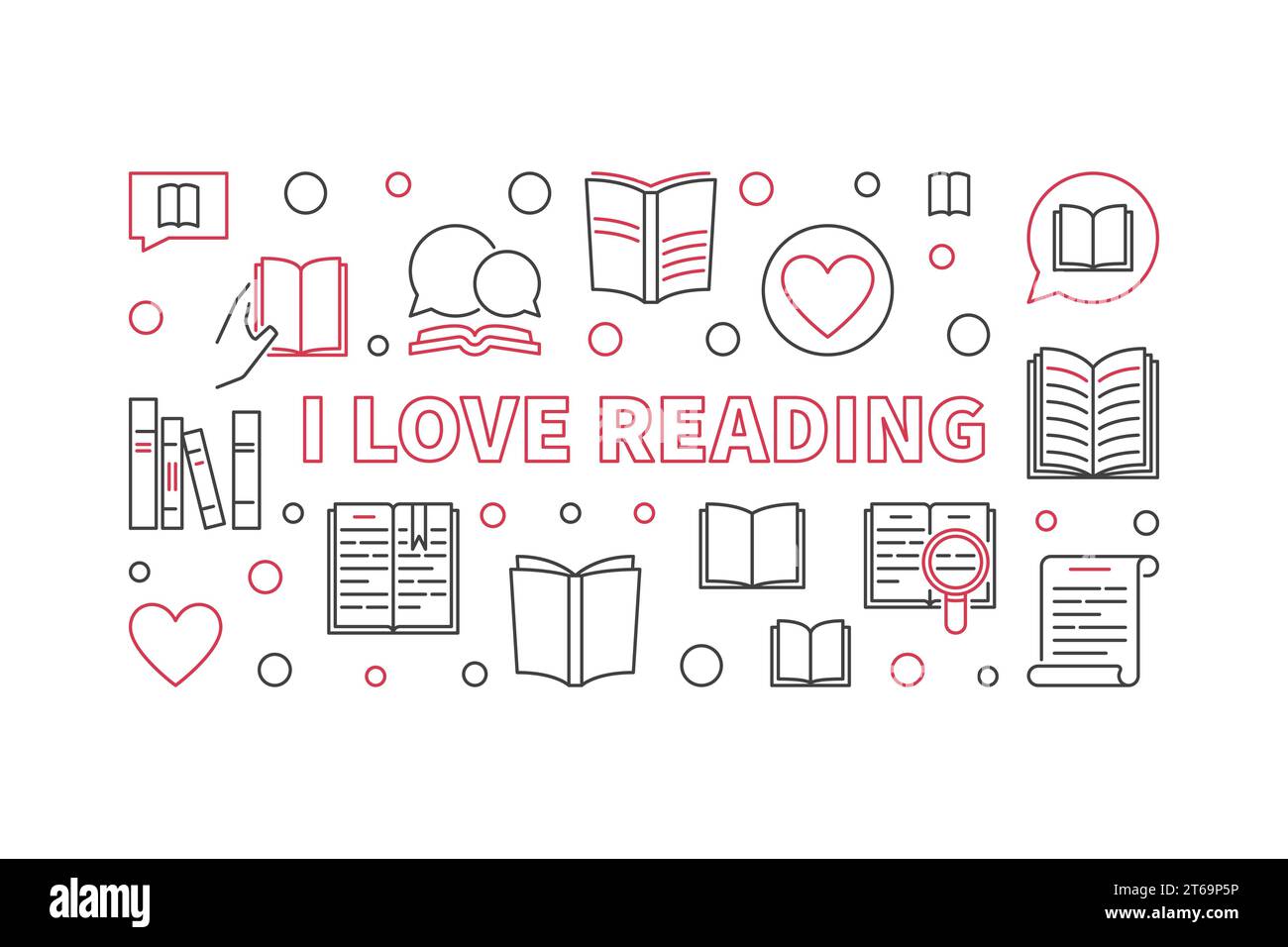 I Love Reading vector outline learning and education concept horizontal ...