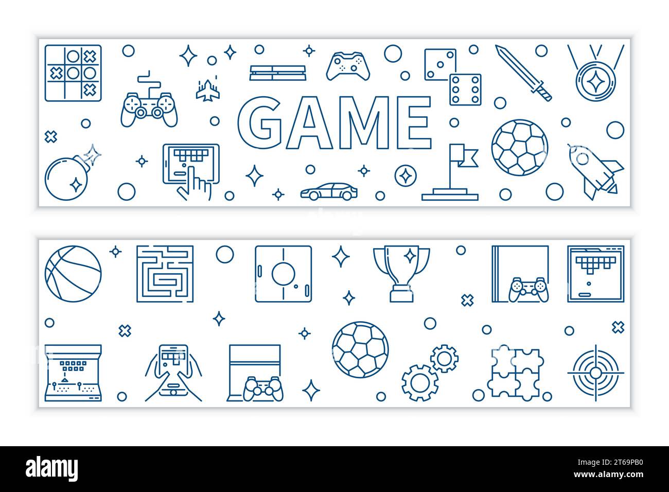 Set of 2 Game banners. Games concept vector horizontal illustration in ...