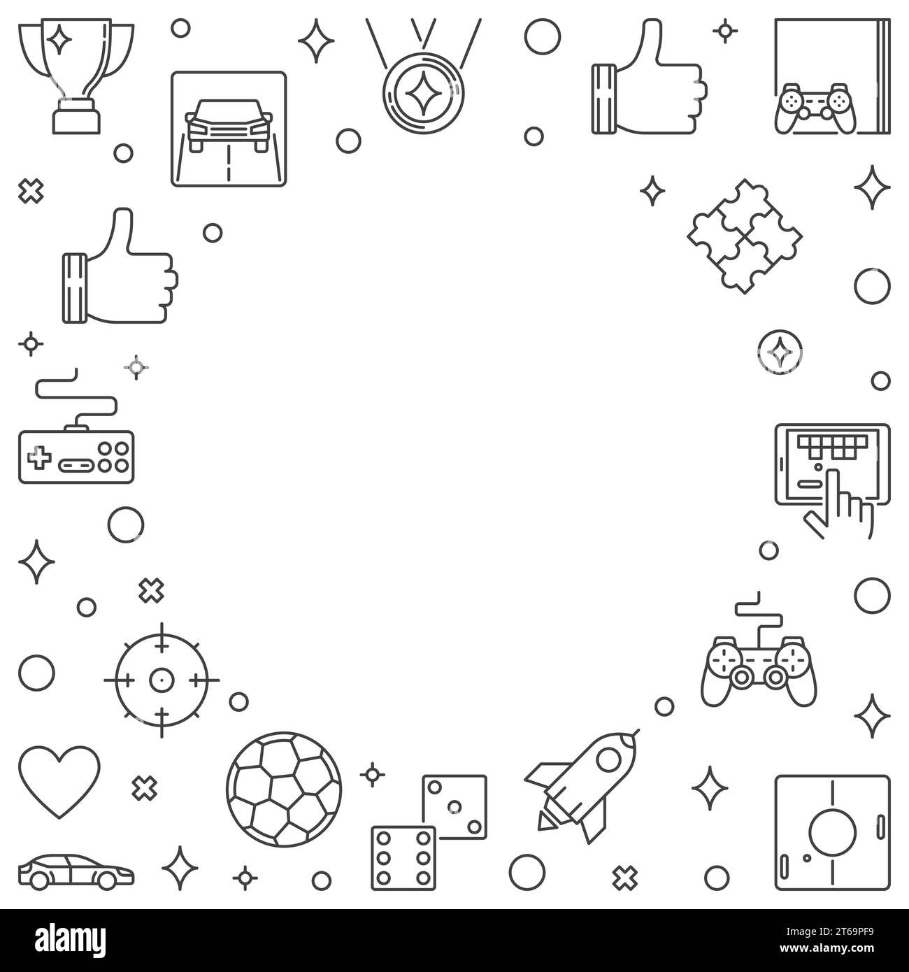 Game and Video Games concept outline frame. Gamer vector illustration ...