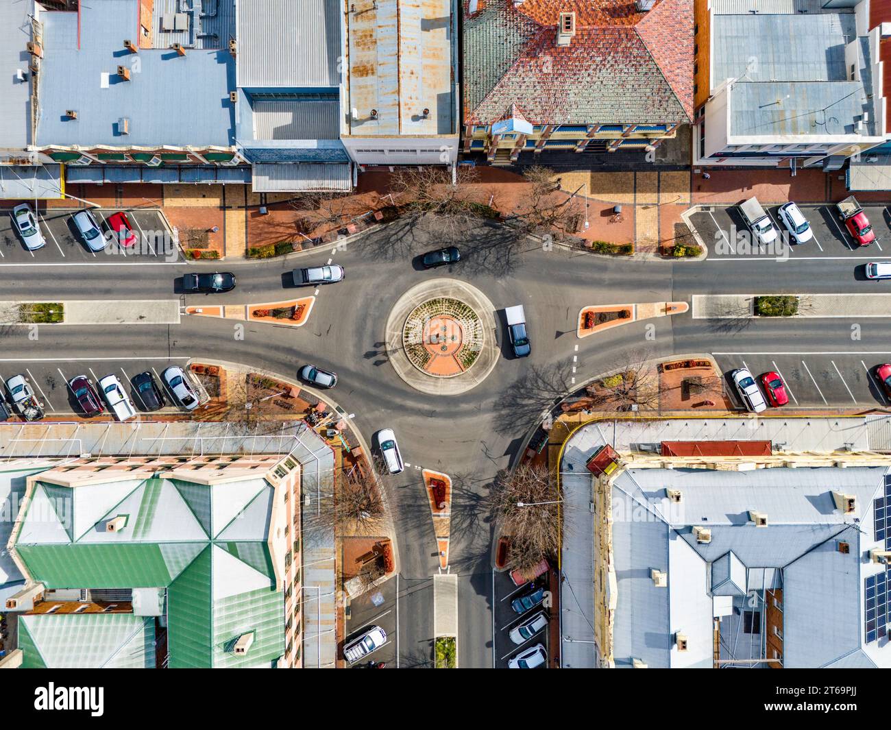 An aerial view of a Roundabout at Inverell, New South Wales, Australia ...
