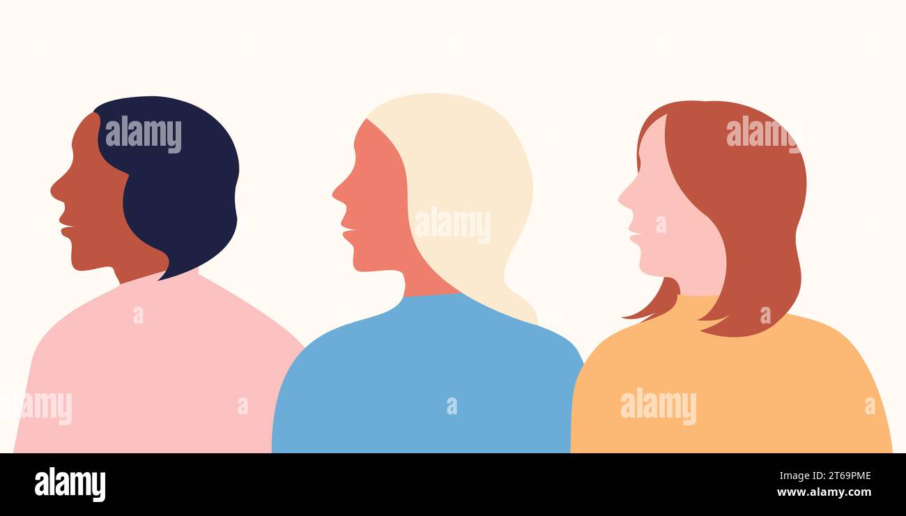 Multiracial different women unite together for minority rights. Flat ...