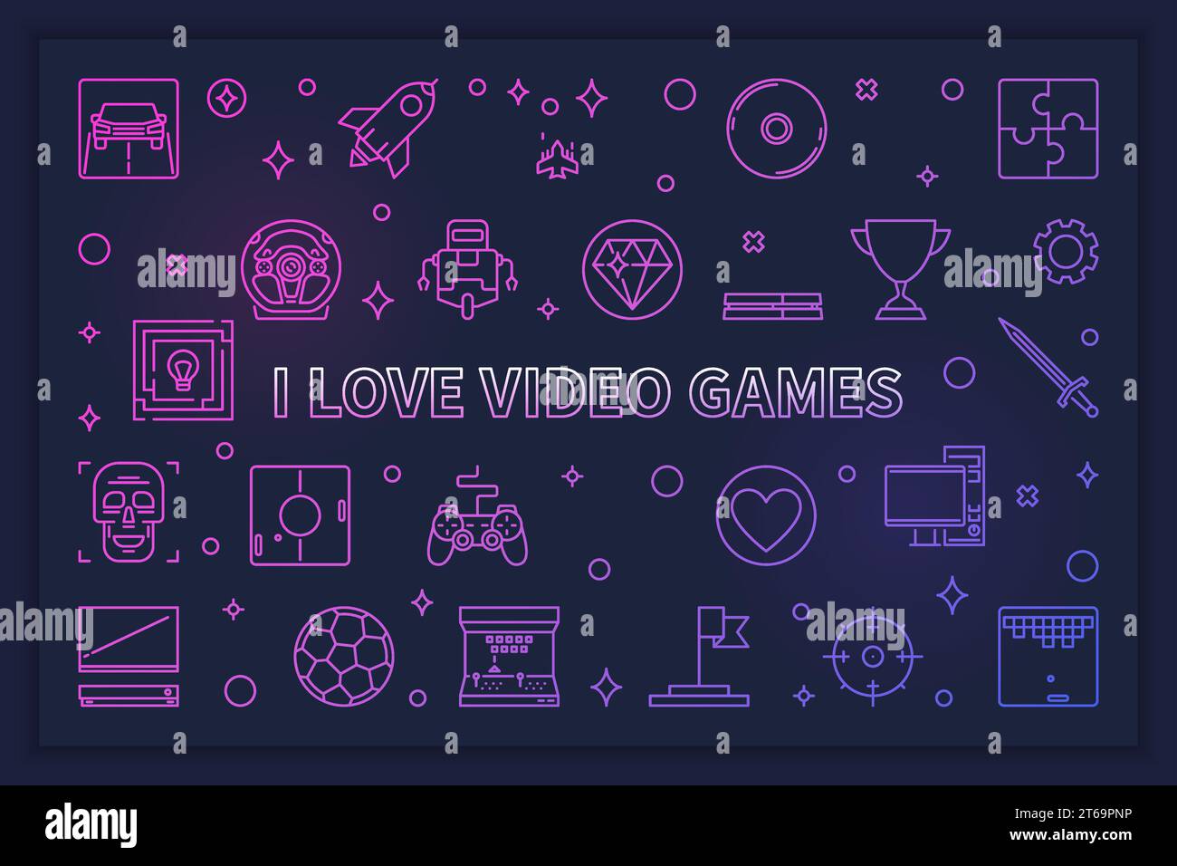 I Love Video Games vector modern horizontal illustration or banner on ...