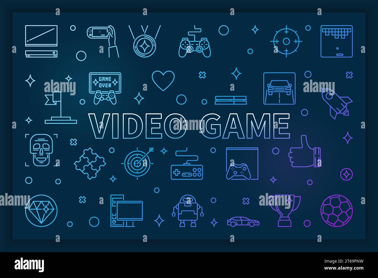 Video Game blue horizontal banner - vector concept illustration in ...