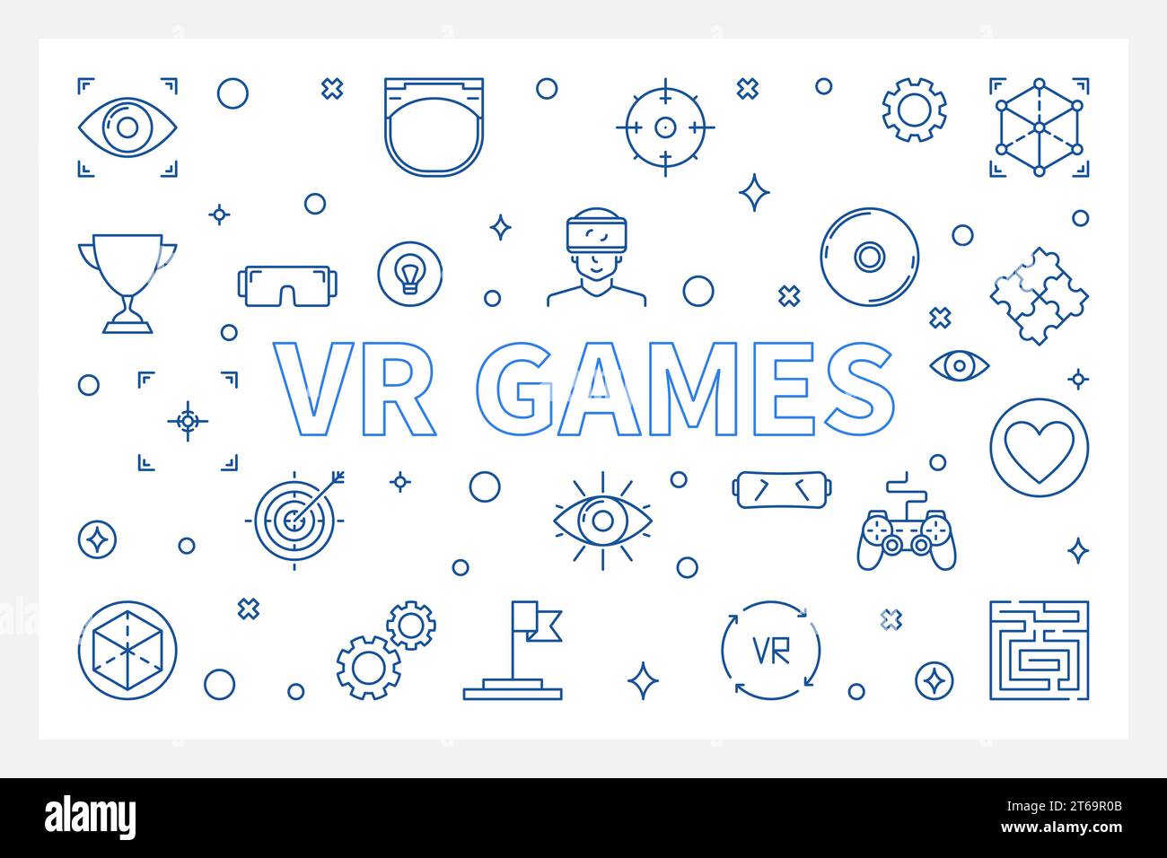 VR Games concept horizontal illustration in thin line style. Vector ...