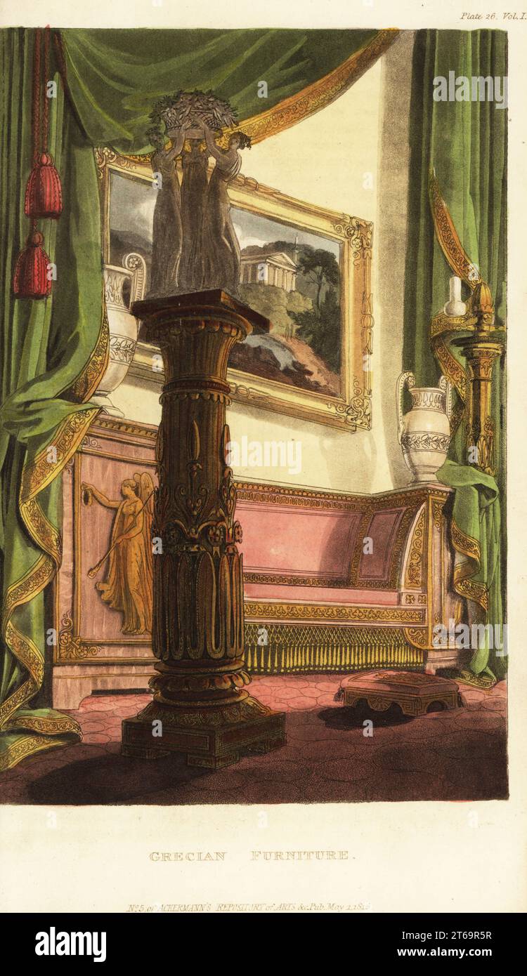 Sofa, monopodium with sculpture of the Three Graces, urns, painting ...