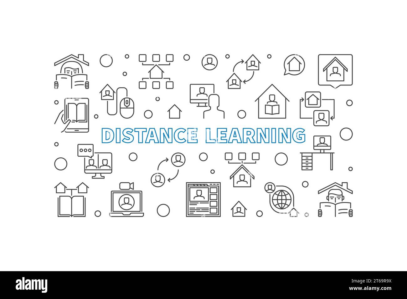 Distance Learning vector concept outline horizontal banner or ...