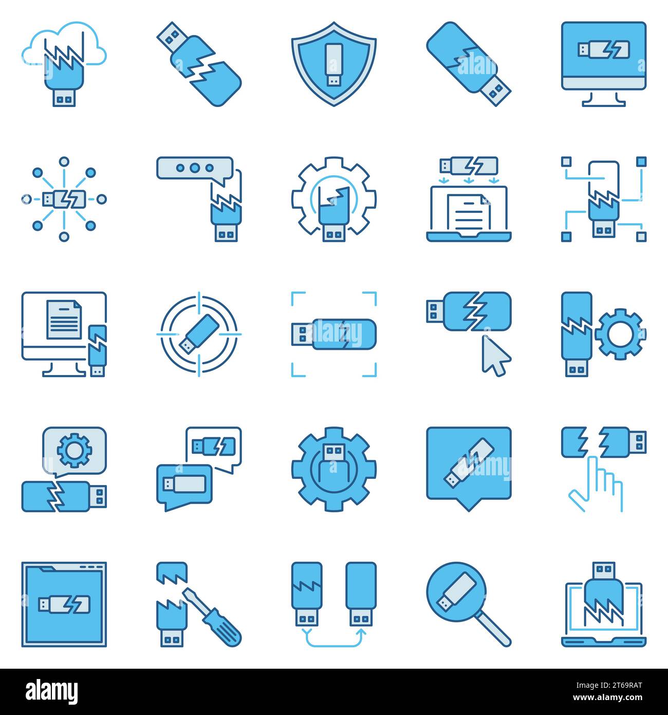 Broken or Corrupted USB Drive creative concept icons. Information lost ...