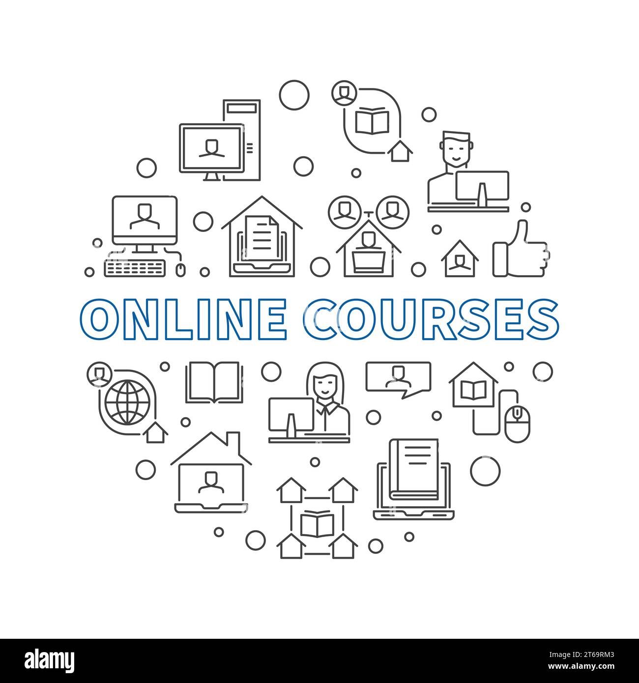 Online Courses outline vector concept round minimal illustration Stock ...