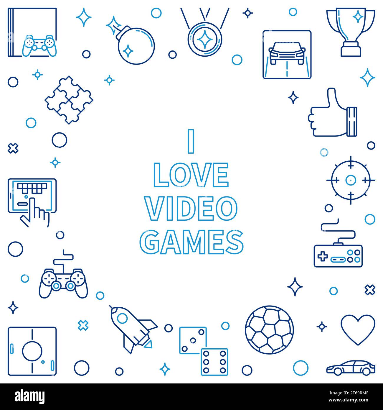 I Love Video Games outline frame. Vector Game concept linear ...