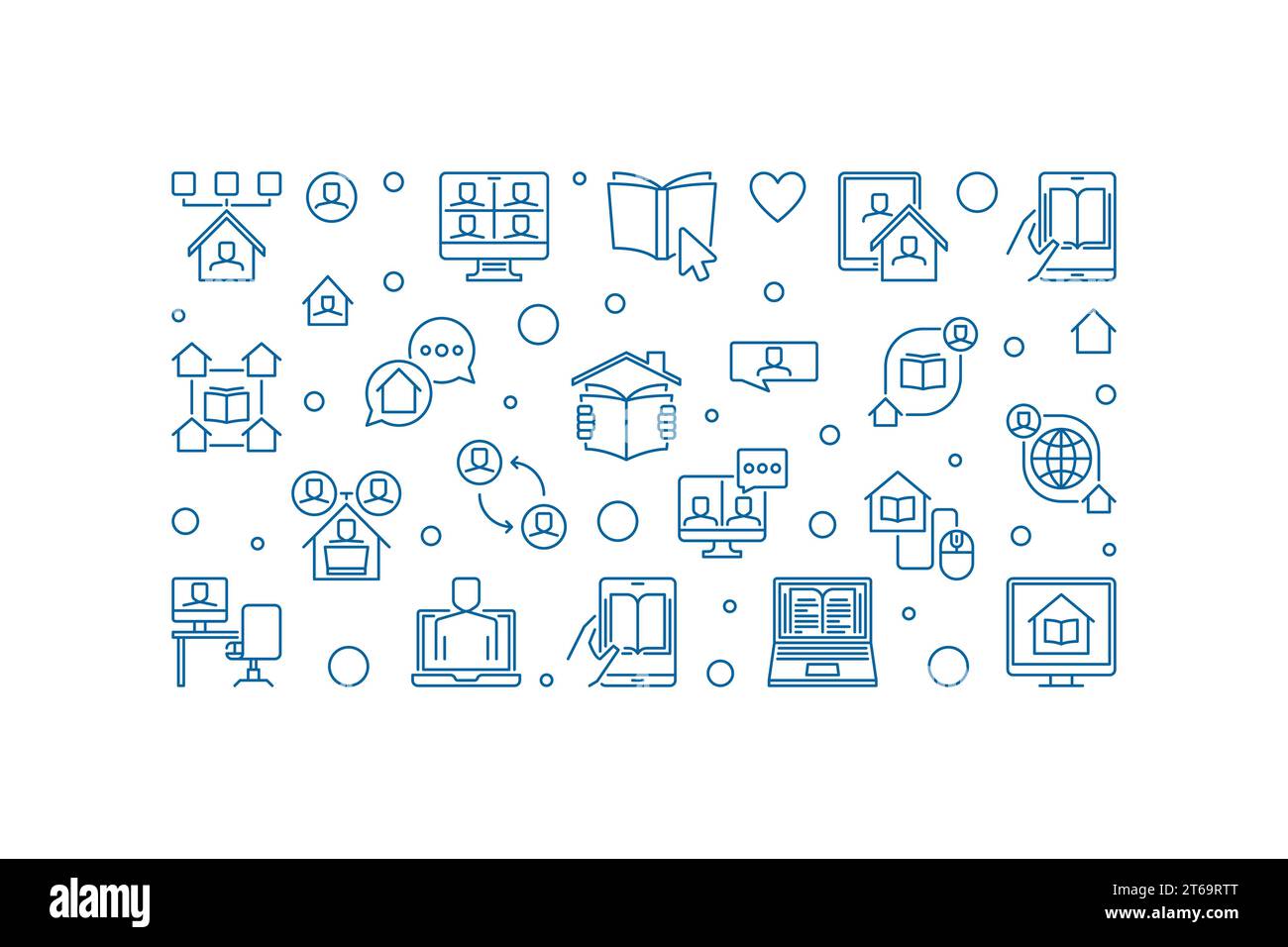 Distance Education linear concept horizontal banner. Vector ...