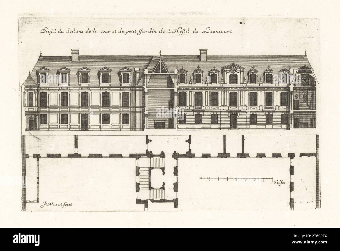 Profile of the courtyard and garden in the Hotel de Liancourt, a grand ...