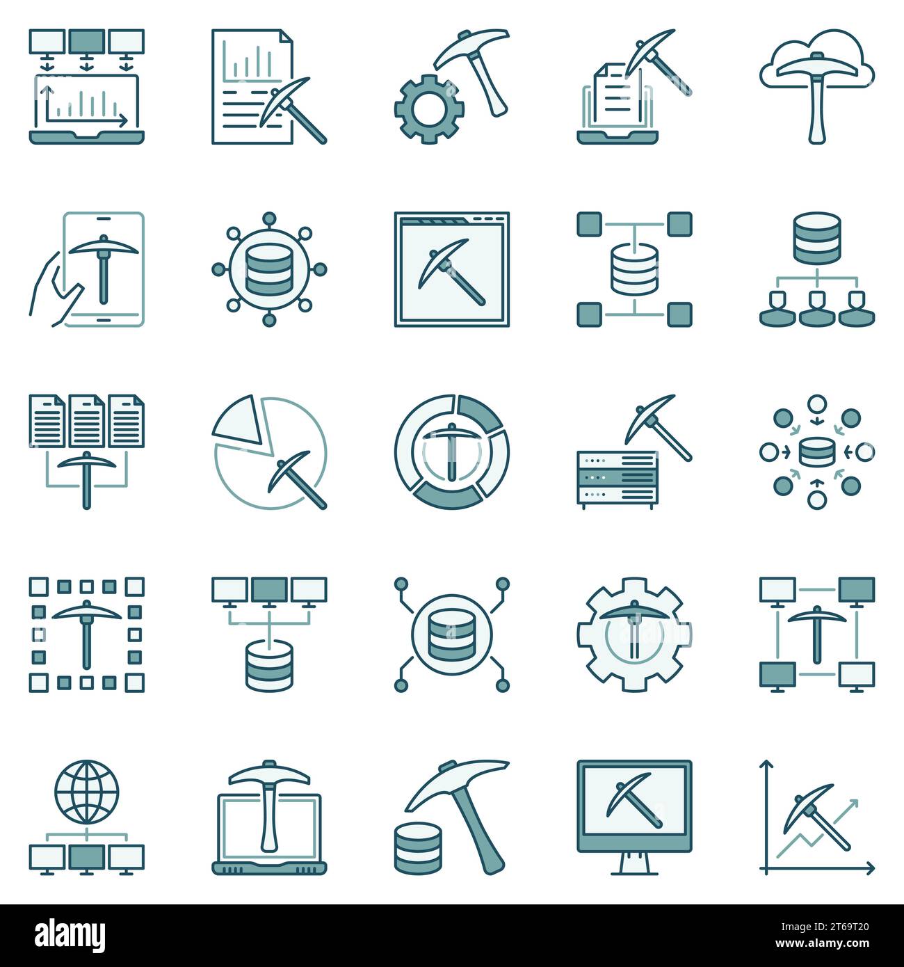 Data Mining Technology vector colored concept icons or design elements ...