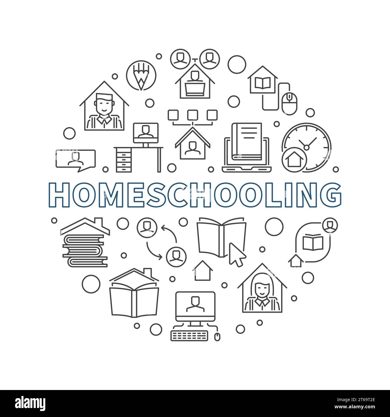Homeschooling outline vector Education concept round minimal ...