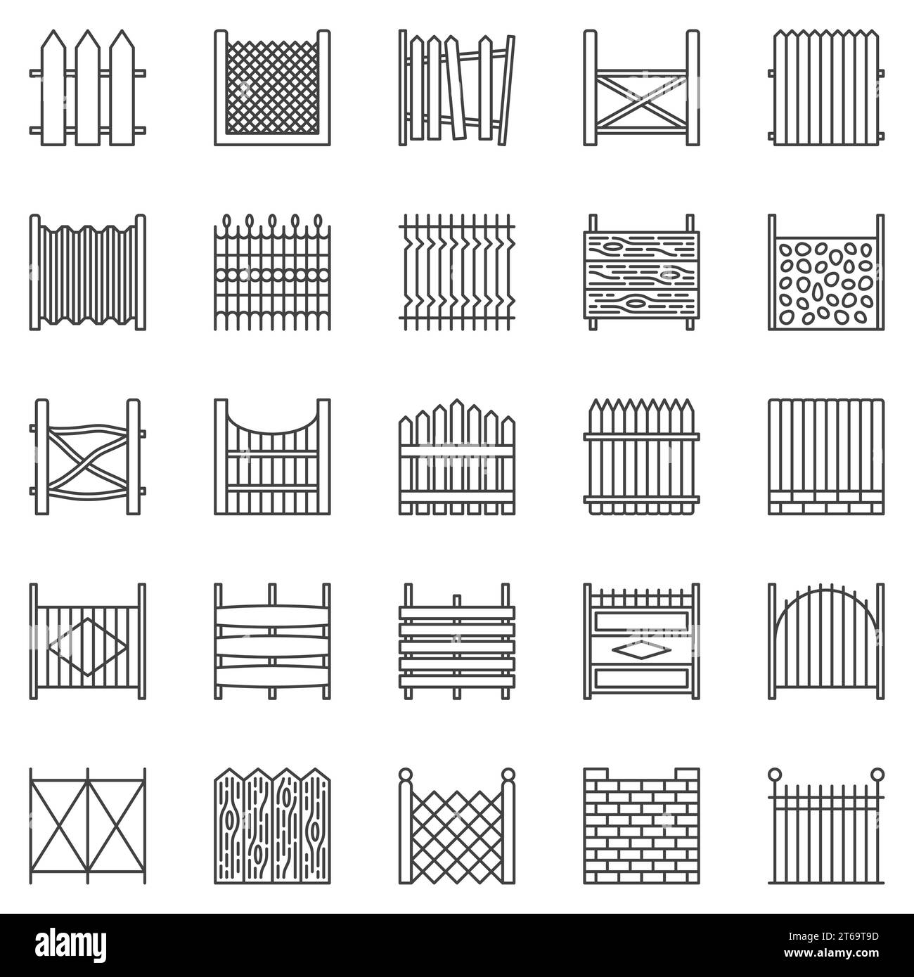 Fence outline icons set. Fences vector symbols or design elements in ...