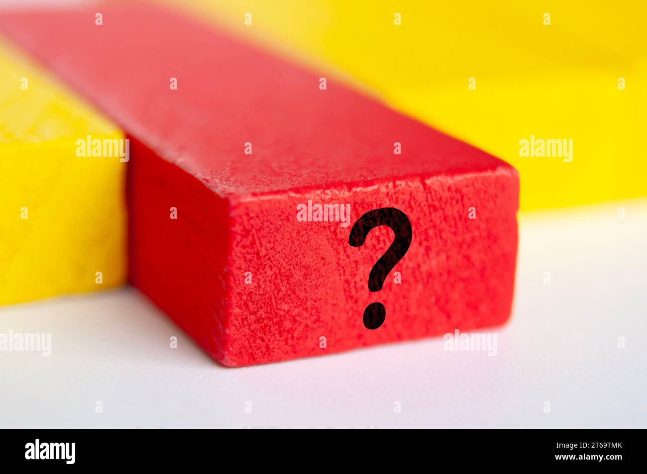 Question mark on red wooden block. Question and answer session Stock ...