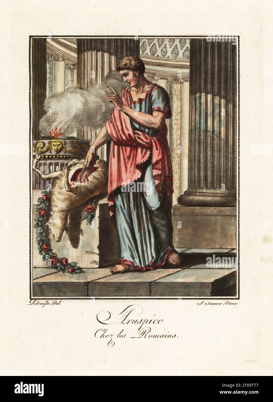 Haruspex reading the entrails of a sacrificed sheep, ancient Rome. In ...