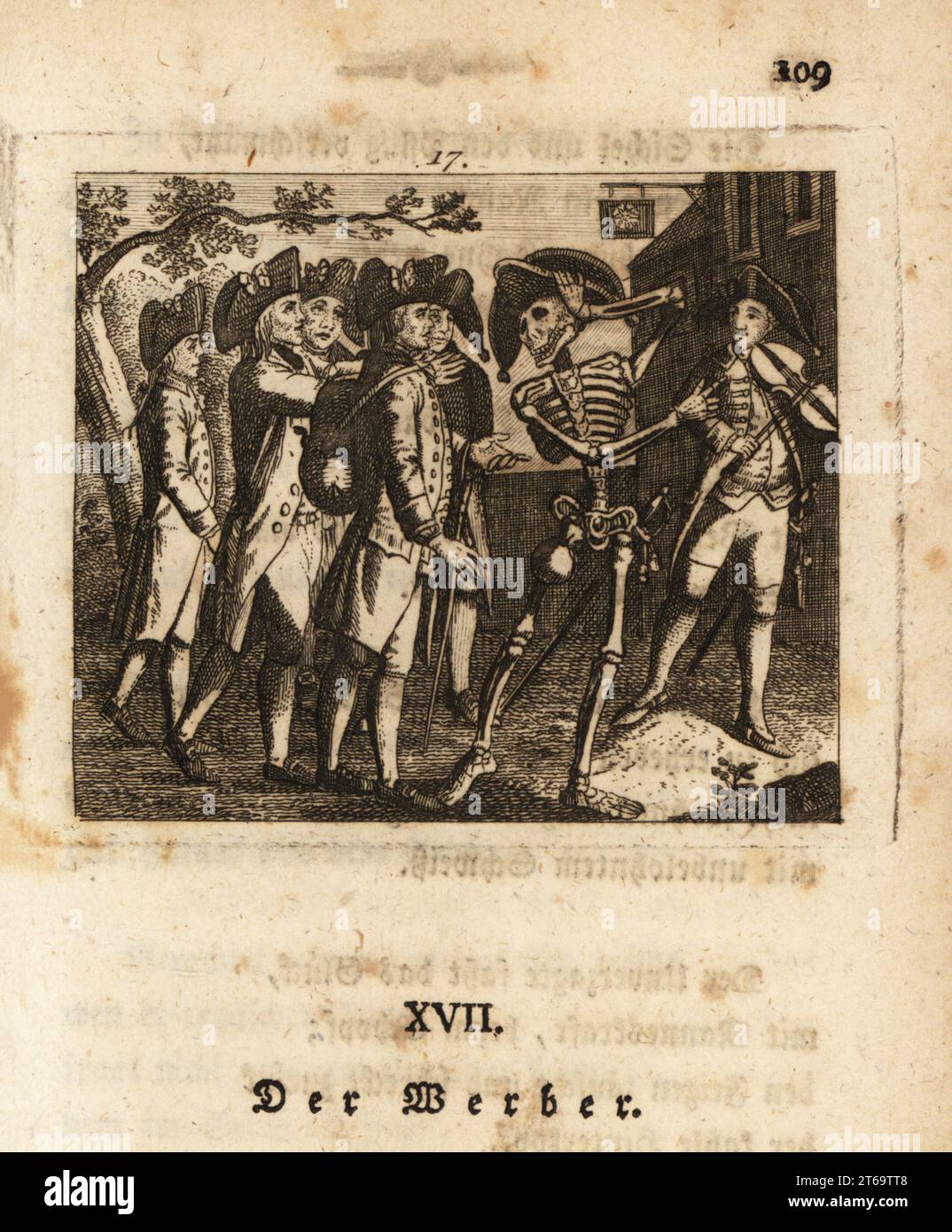The skeleton of Death, Freund Hans, press-gangs a man into military ...