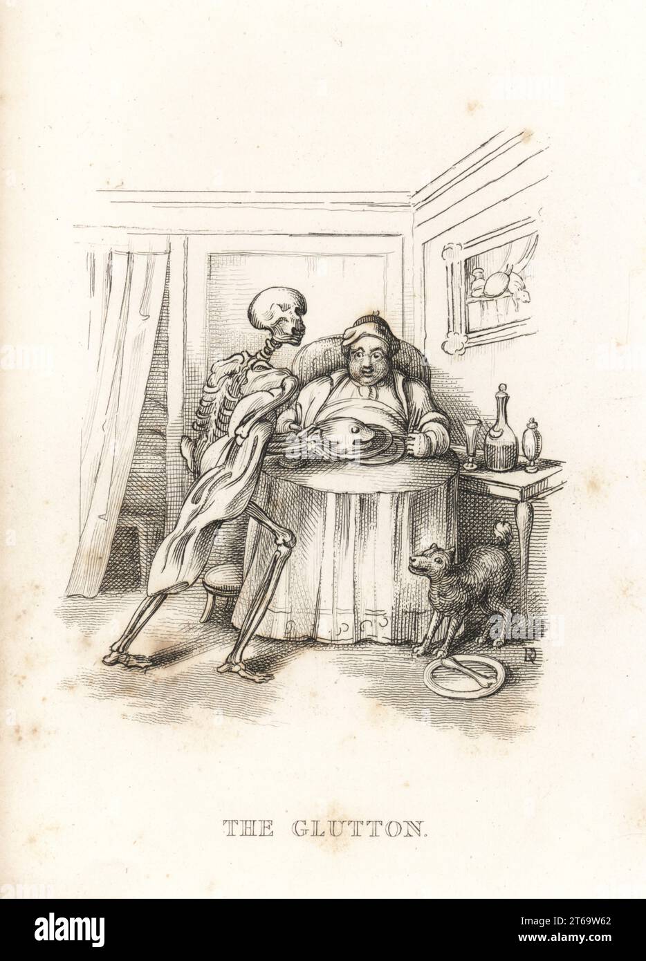 The skeleton of Death and the glutton. Death carries a platter with a ...