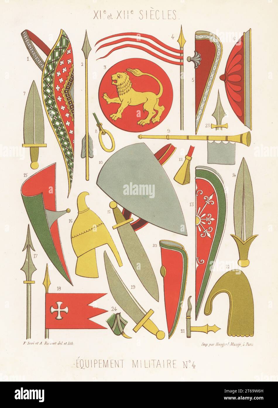 Military weapons, 11th and 12th centuries. Lances with pennants ...