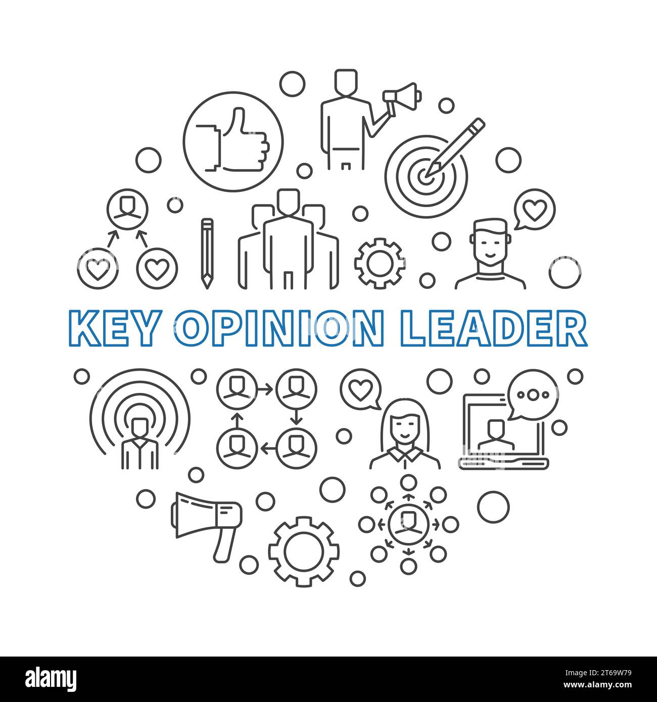 Key Opinion Leader linear banner. Vector KOL round concept outline ...