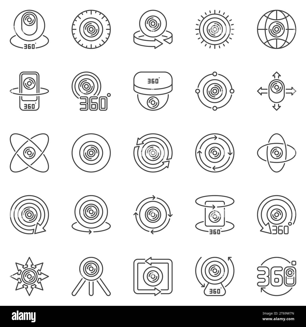 360-degree Camera outline concept icons set. Vector 360 Camera linear ... 360-degree Camera outline concept icons set. Vector 360 Camera linear ...