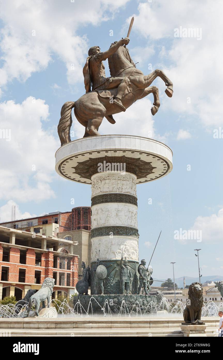 Skopje's Macedonia Square and its Alexander the Great monument Stock ...