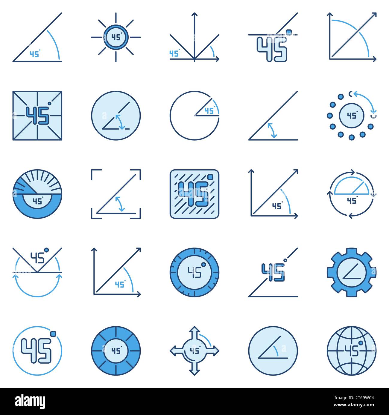 45 Degree colored icons collection - vector 45 Degrees Angle concept ...