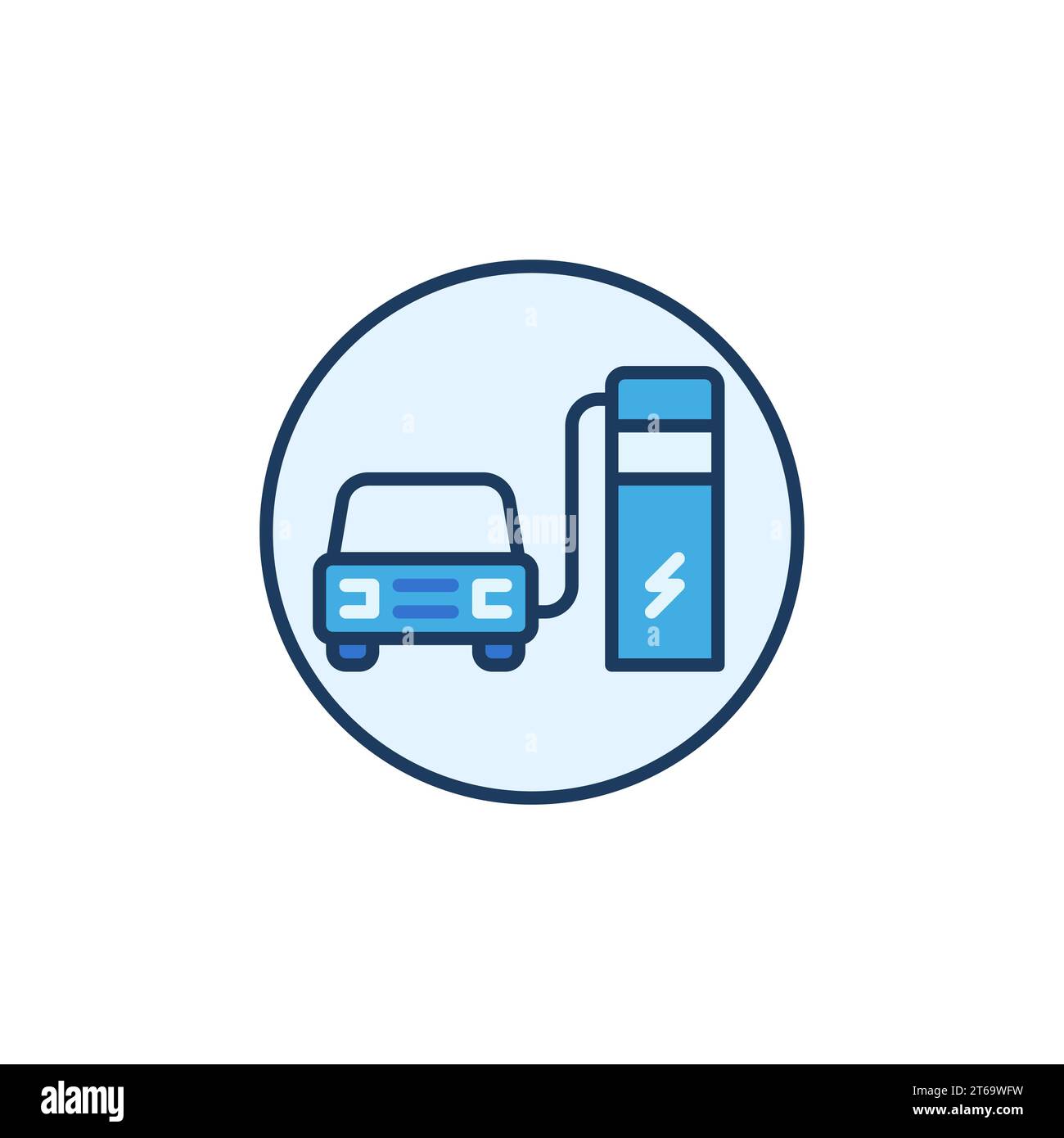Electric Car at EV Charging Station vector concept round colored icon ...