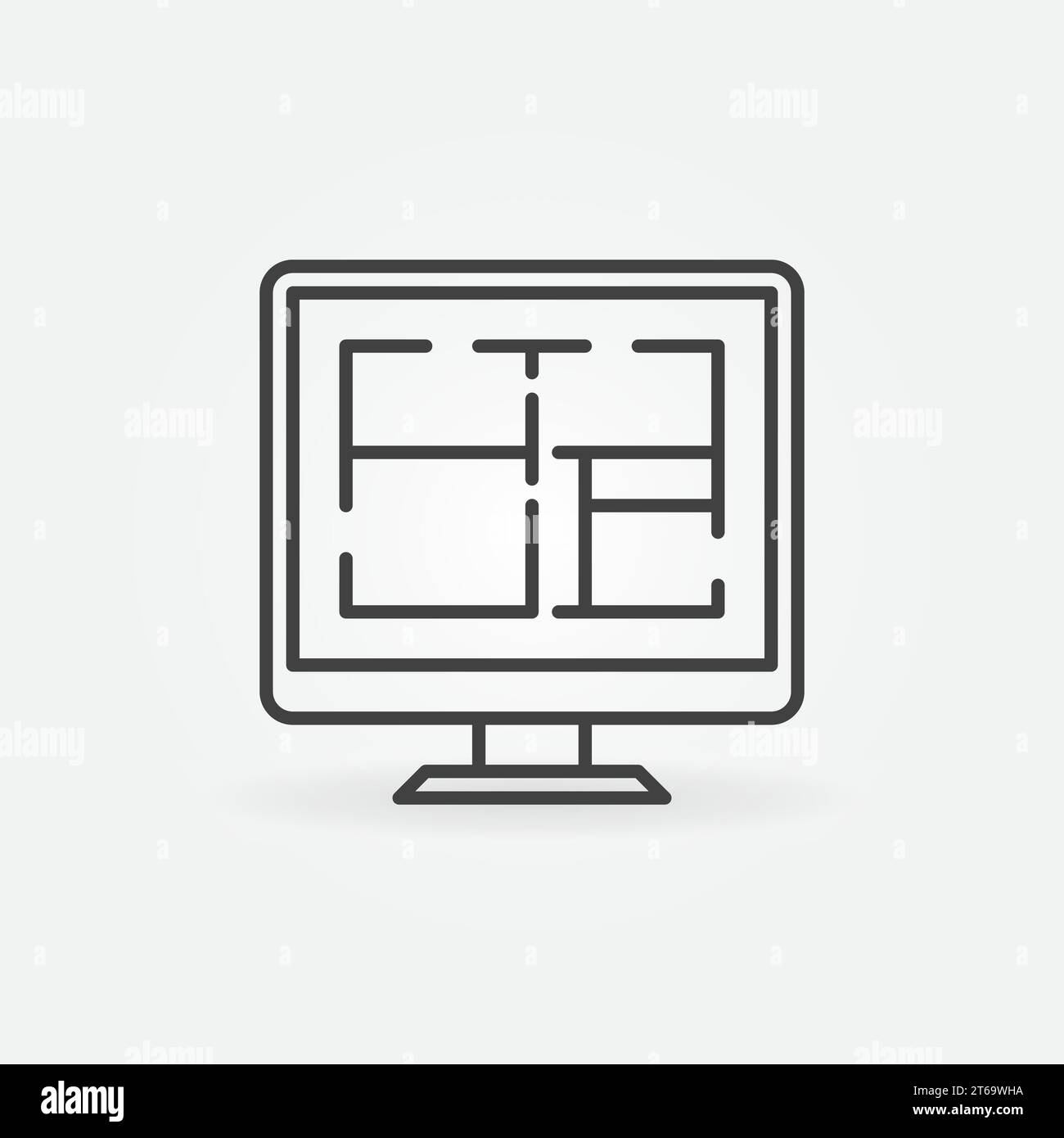Computer Display with House Plan vector concept icon or symbol in thin ...