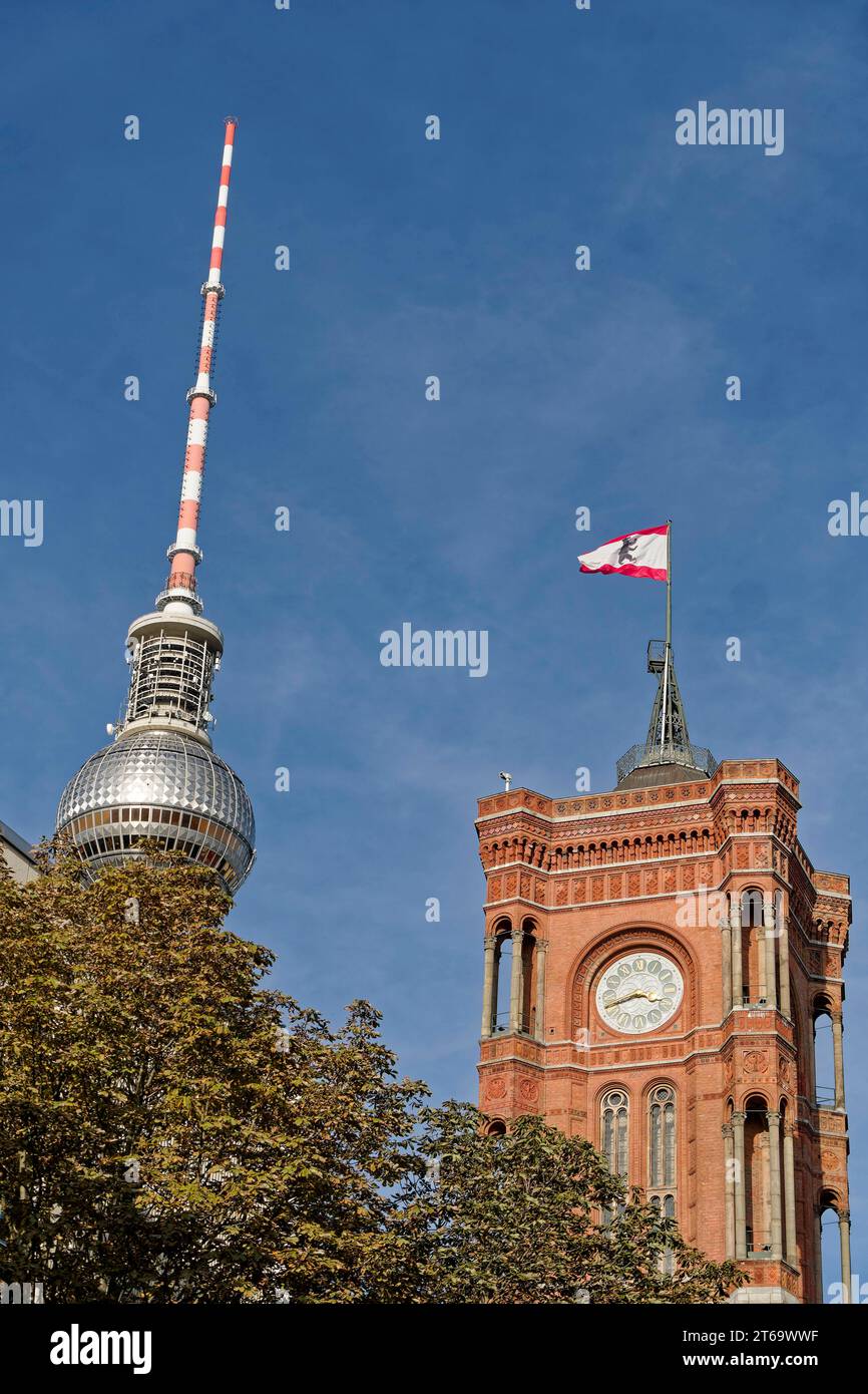 Rotes Rathaus, Flagge mit Berliner Bär, Berlin-Mitte Rotes Rathaus ...