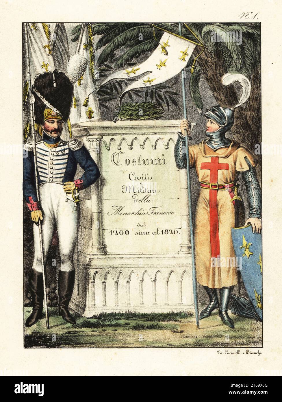 Frontispiece with calligraphic title on stone and figures of a 13th ...