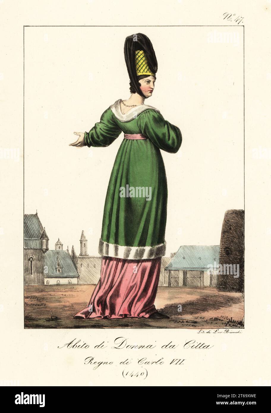 Costume of a bourgeois lady, reign of King Charles VII of France, 1440 ...