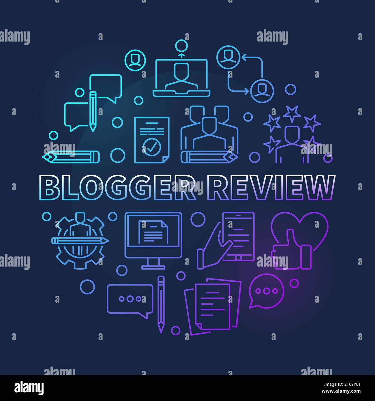 Blogger Review vector round colored concept thin line illustration on ...