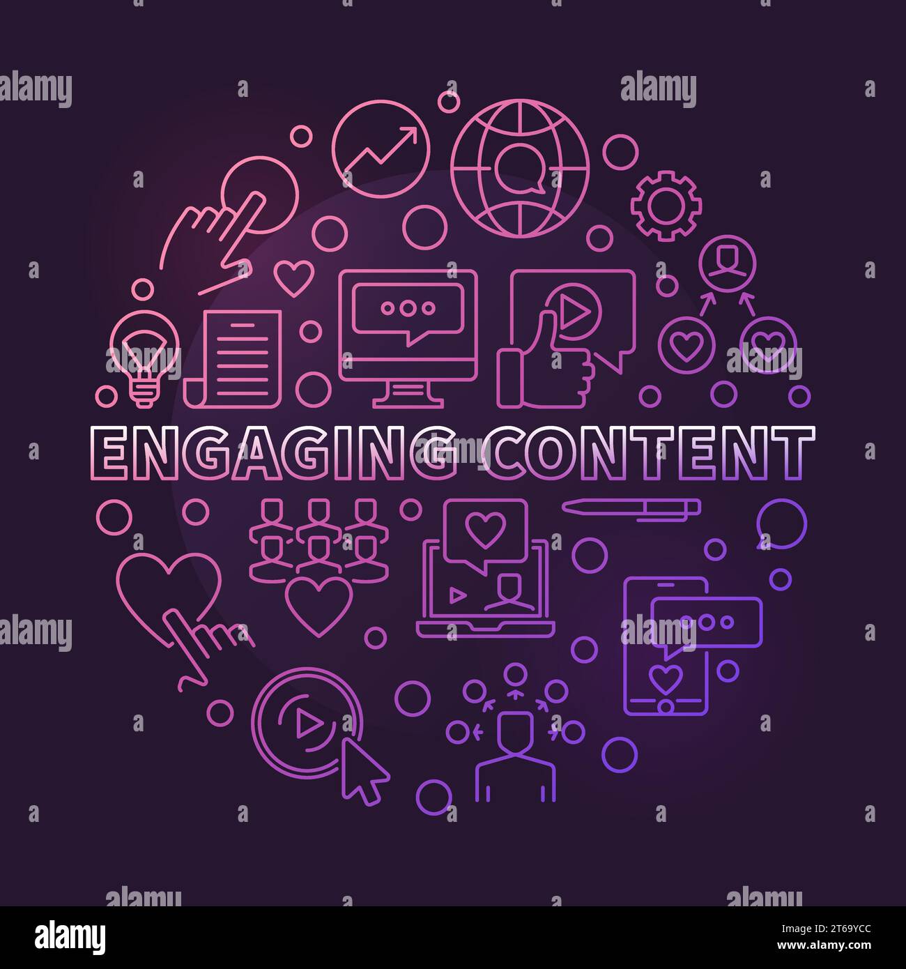 Engaging Content vector circular concept colored linear illustration on ...