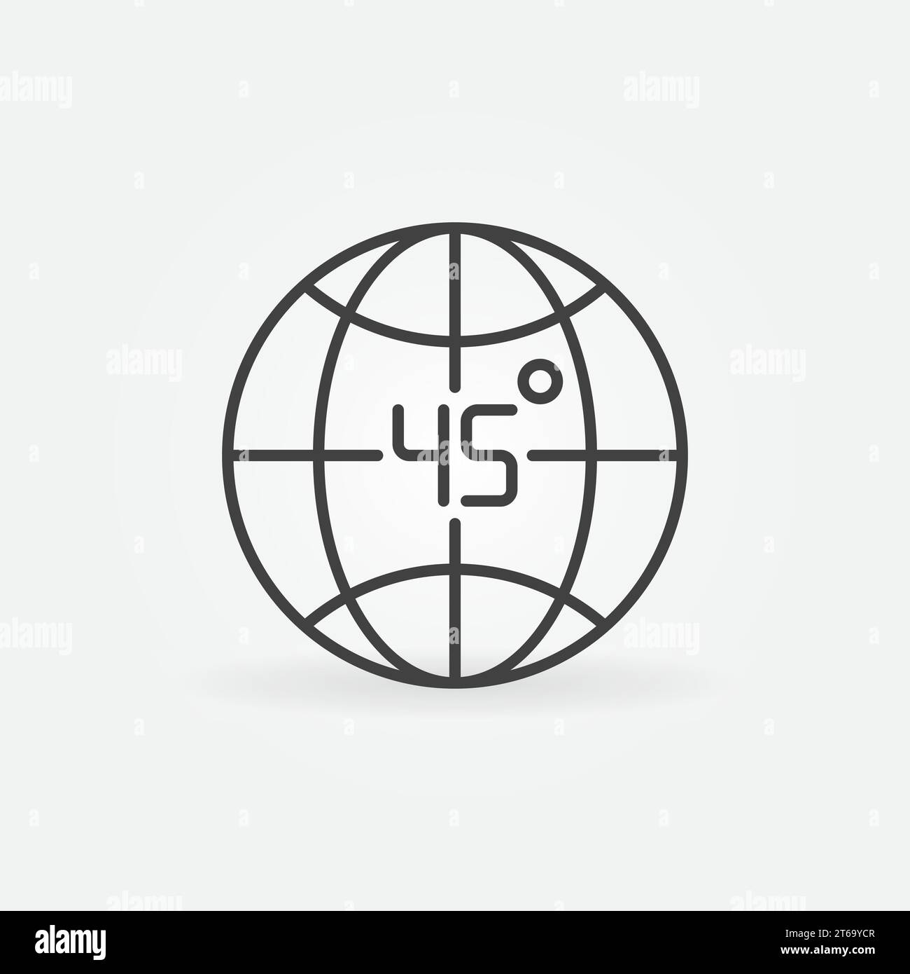 Earth globe and 45 degrees angle sign - vector outline icon or symbol ...
