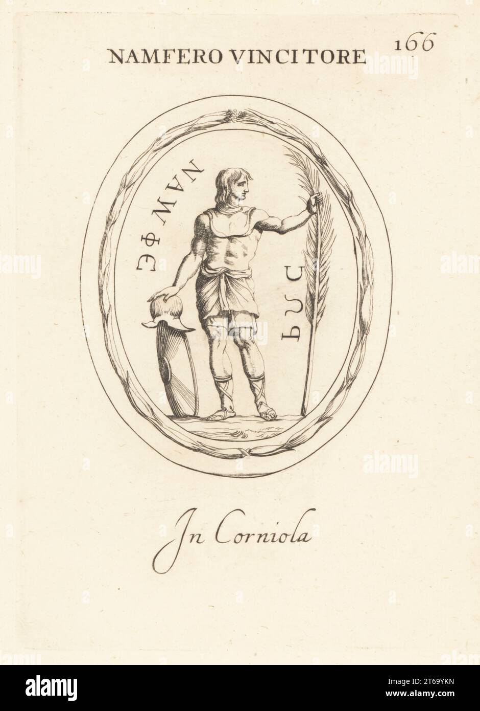 Roman Murmillo gladiator with victory palm. Standing with his Scutum ...