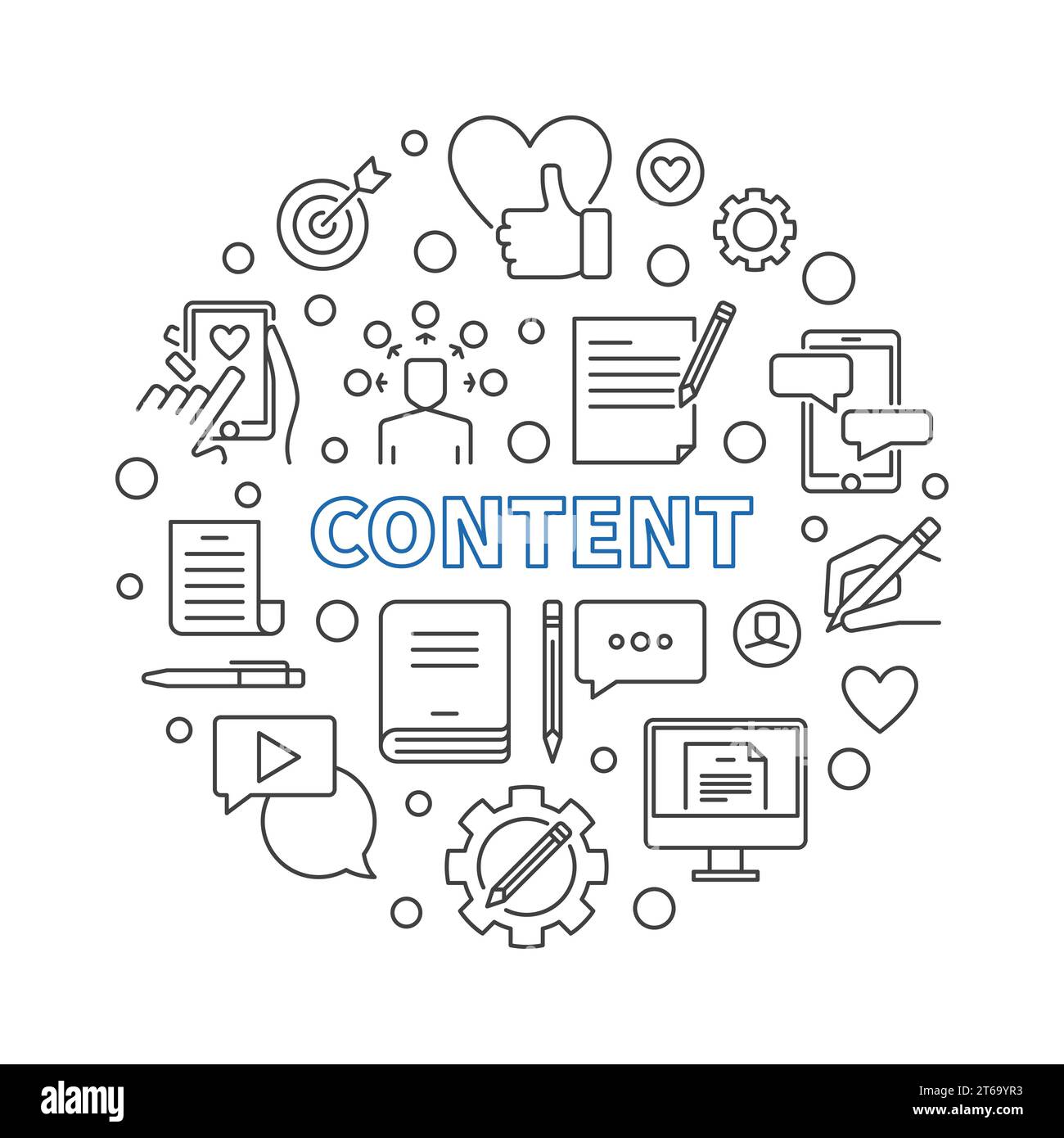 Content vector circular concept thin line illustration or banner Stock ...