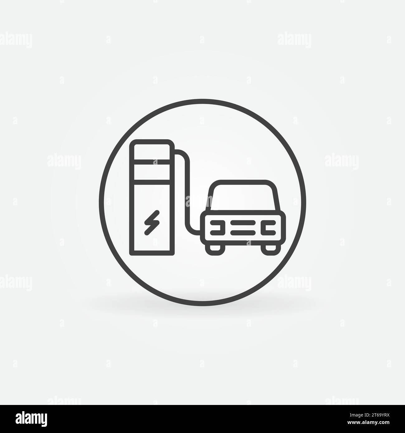 EV at Electric Car Charging Station outline vector concept round icon ...
